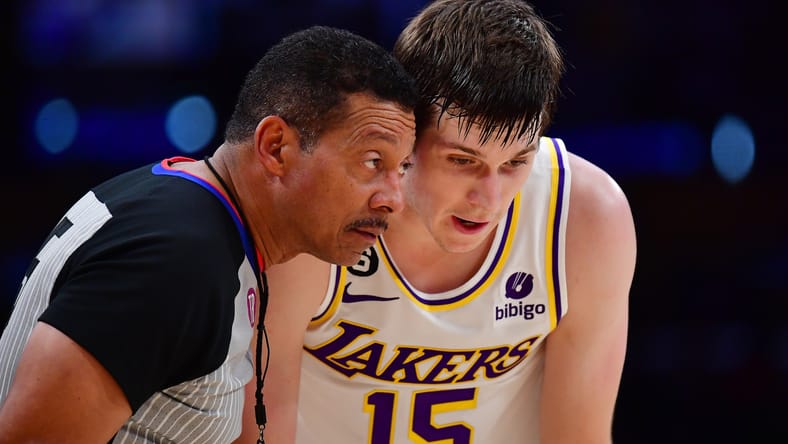 Los Angeles Lakers' Austin Reaves nails halfcourt buzzer beater