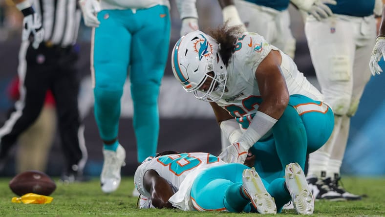 Daewood Davis stretchered off field as Miami Dolphins, Jacksonville ...