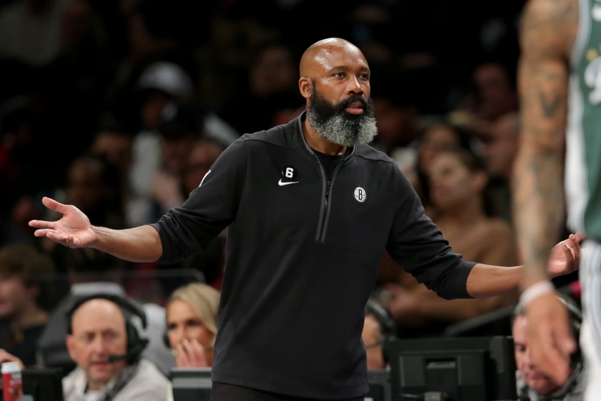 Brooklyn Nets head coach Jacque Vaughn smiling ear-to-ear after Kyrie ...